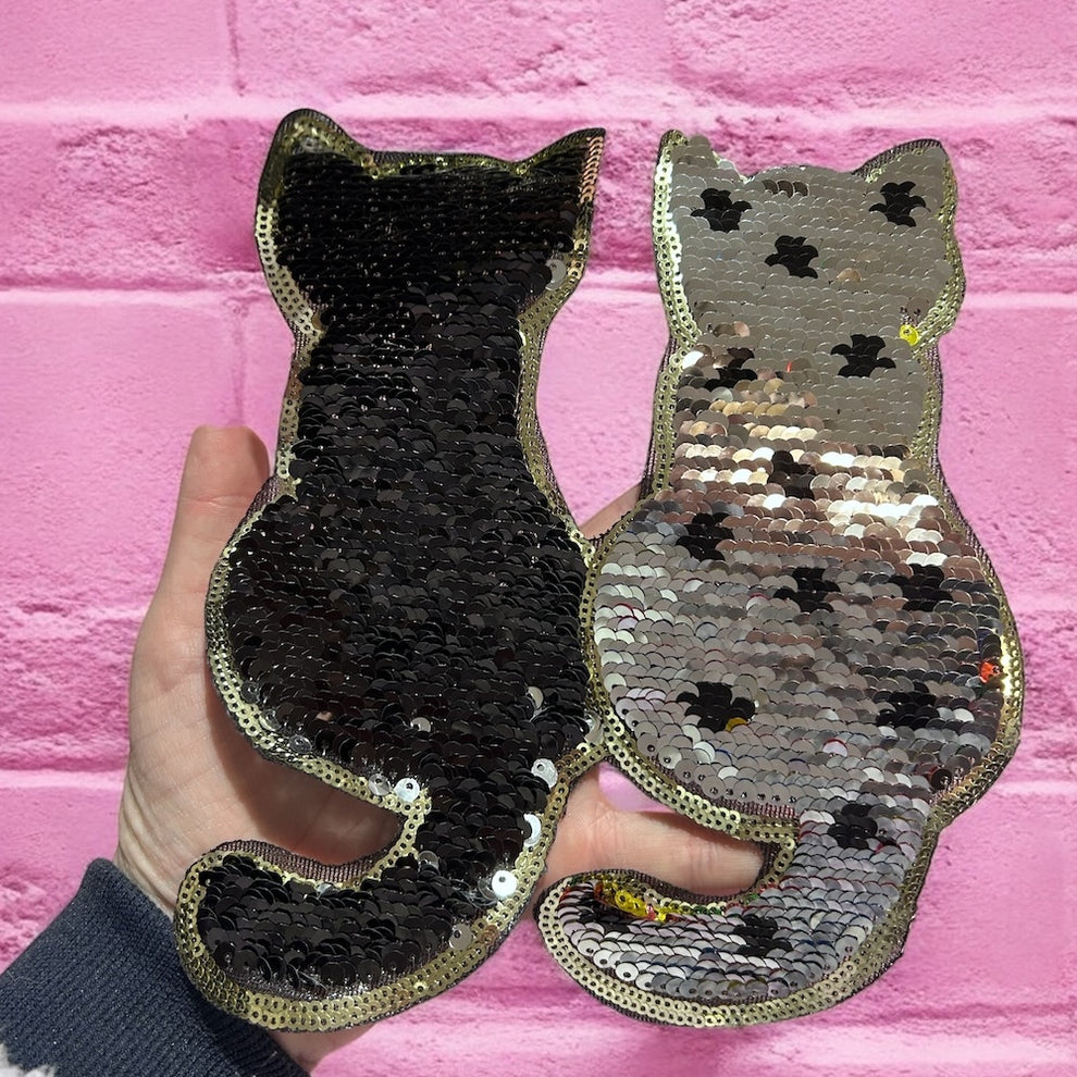 Reversible sequin cats embroidery patch – Rock Petal Spirit