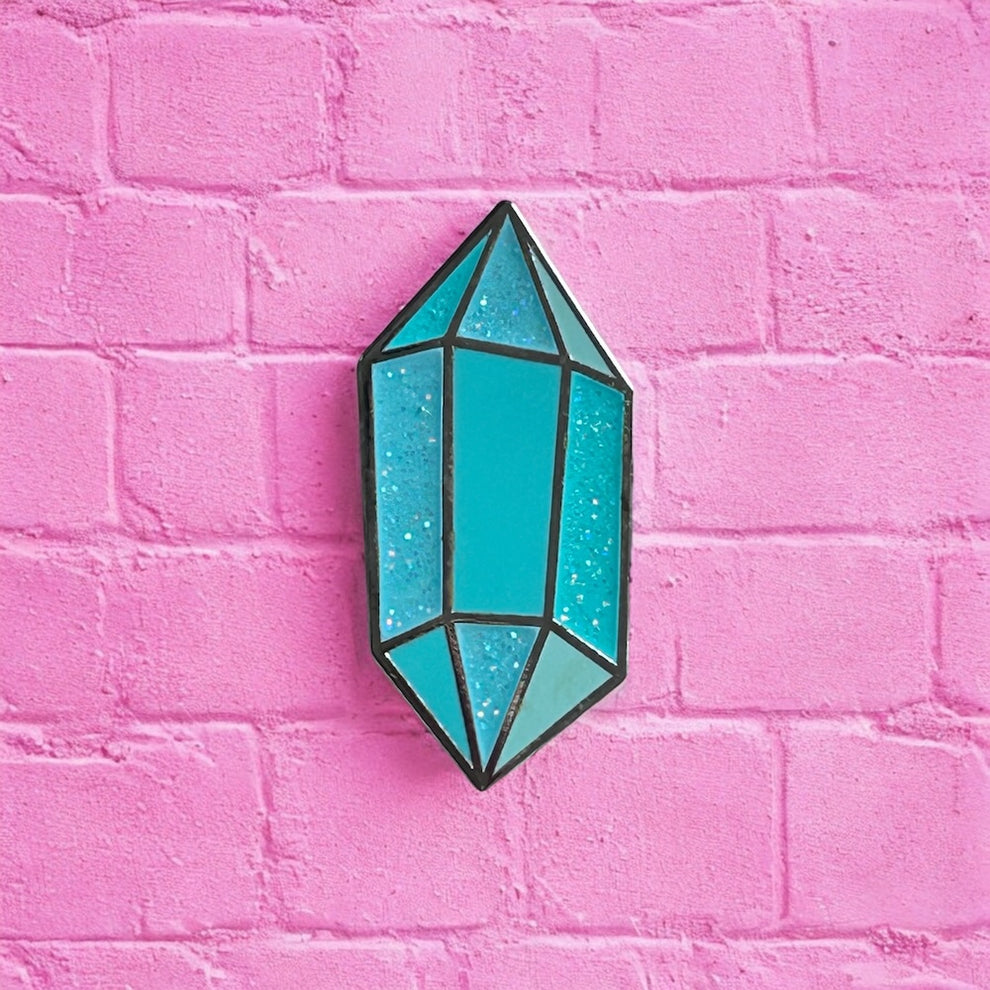 Blue crystal enamel pin – Rock Petal Spirit
